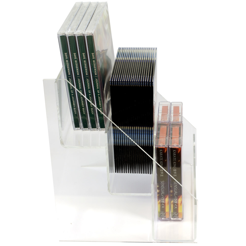 Three tier 12 cassette or 12 CD display - Retro Style Media